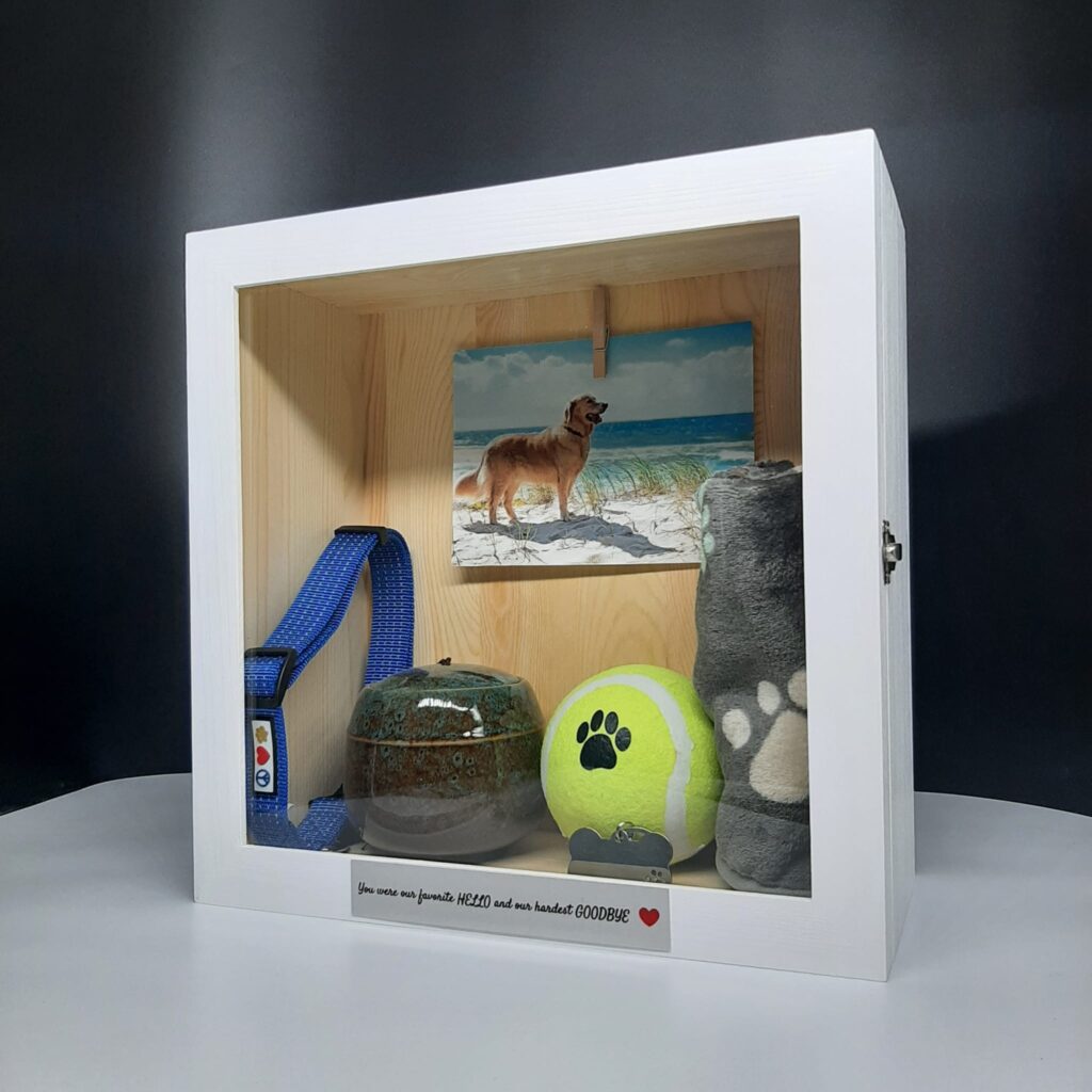 PERSONALIZED PET MEMORY BOX KEEPSAKE SHADOWBOX WITH NAME AND DATES